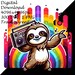 Funky Sloth DJ Clipart With Boombox - Printable Sublimation Design for ...