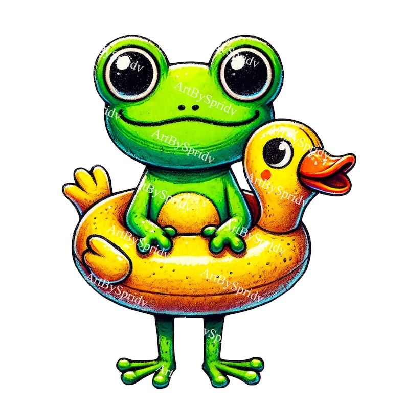 Frog With Duck Float PNG Clipart, Funny Summer Frog Illustration ...