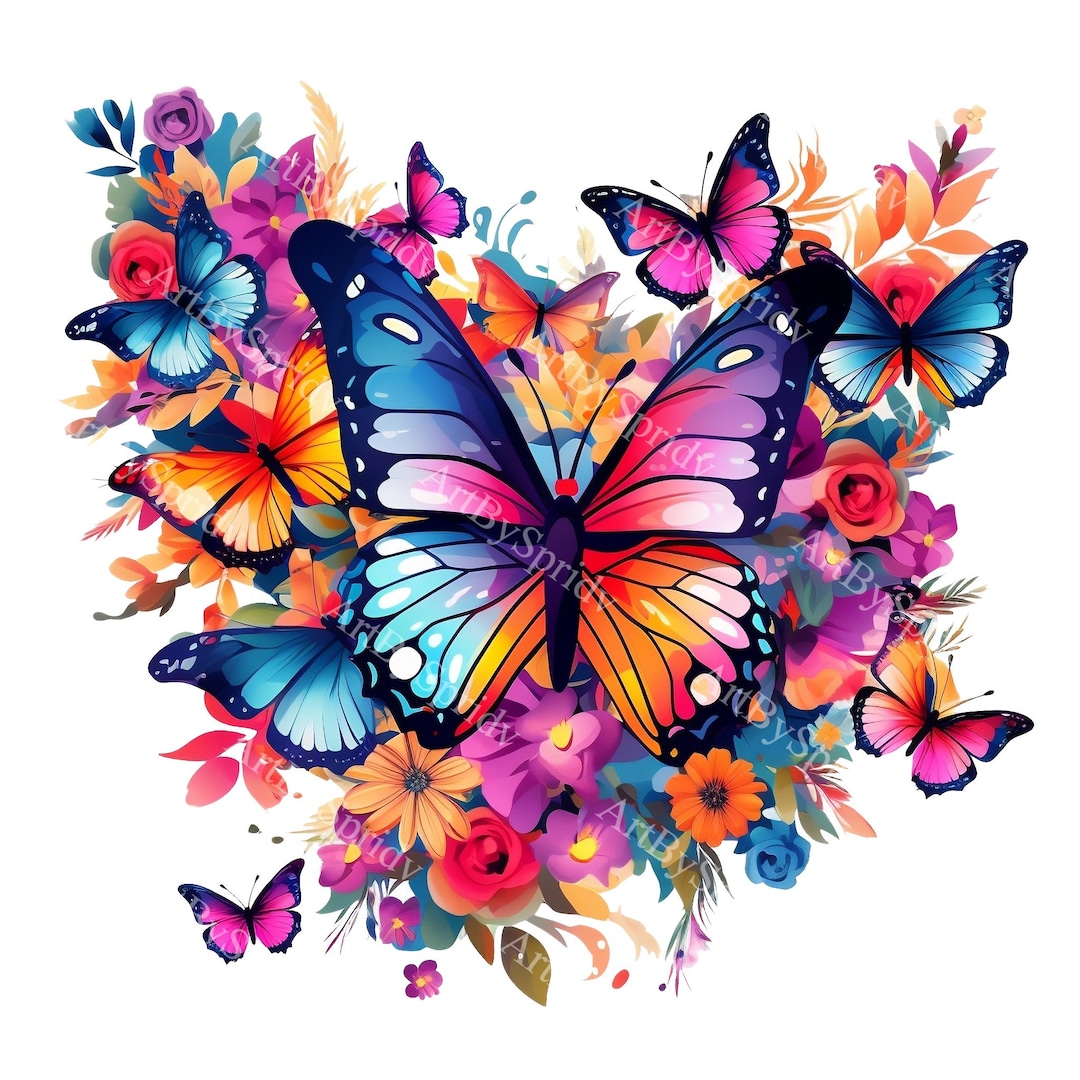 Floral Butterfly Clipart Png-hand-painted Watercolor Butterflies ...