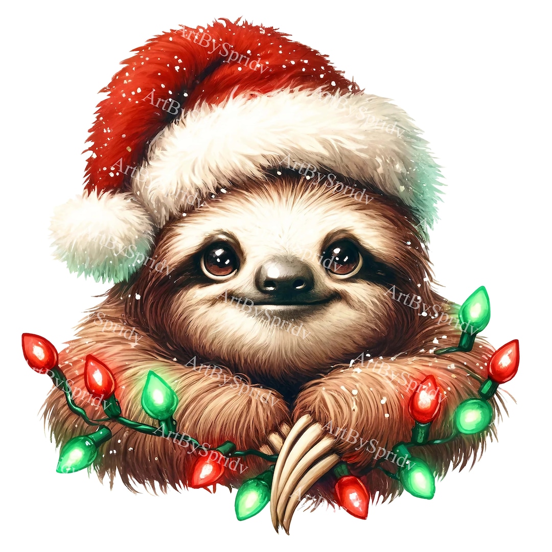 Christmas Sloth Clipart PNG - Festive Holiday Animal Illustration With ...