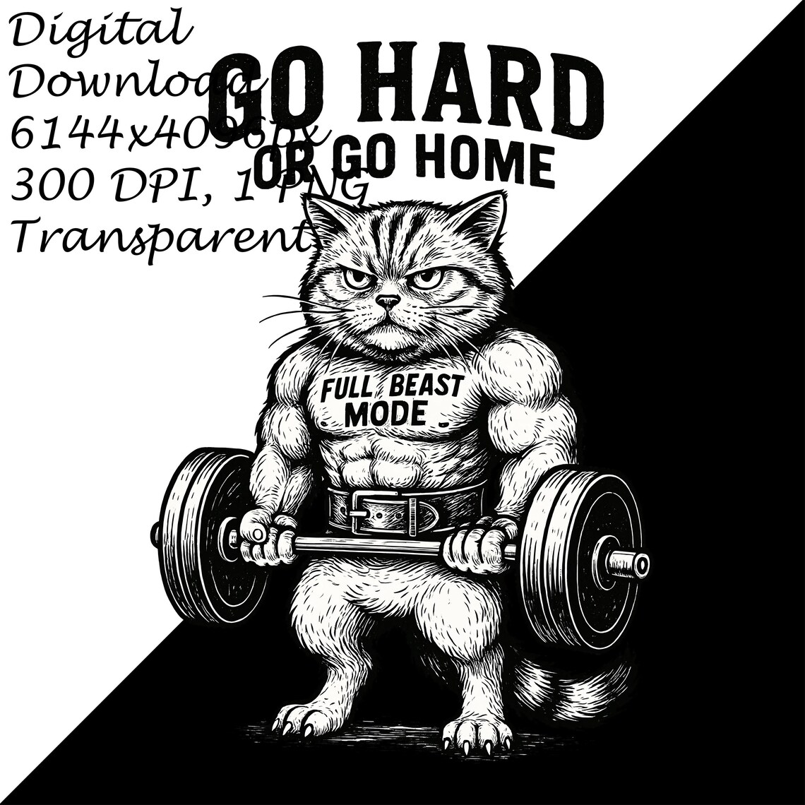 Bodybuilder Cat PNG, Funny Gym Cat Clipart With Dumbbell and “full ...