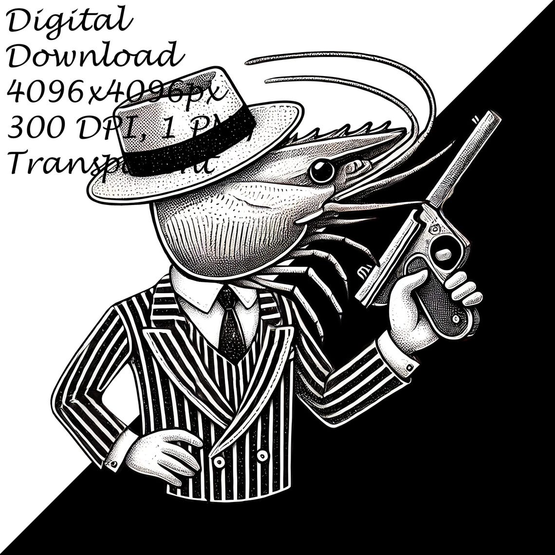 Vintage Mobster Shrimp Clipart – Transparent PNG for Quirky Clip Art ...