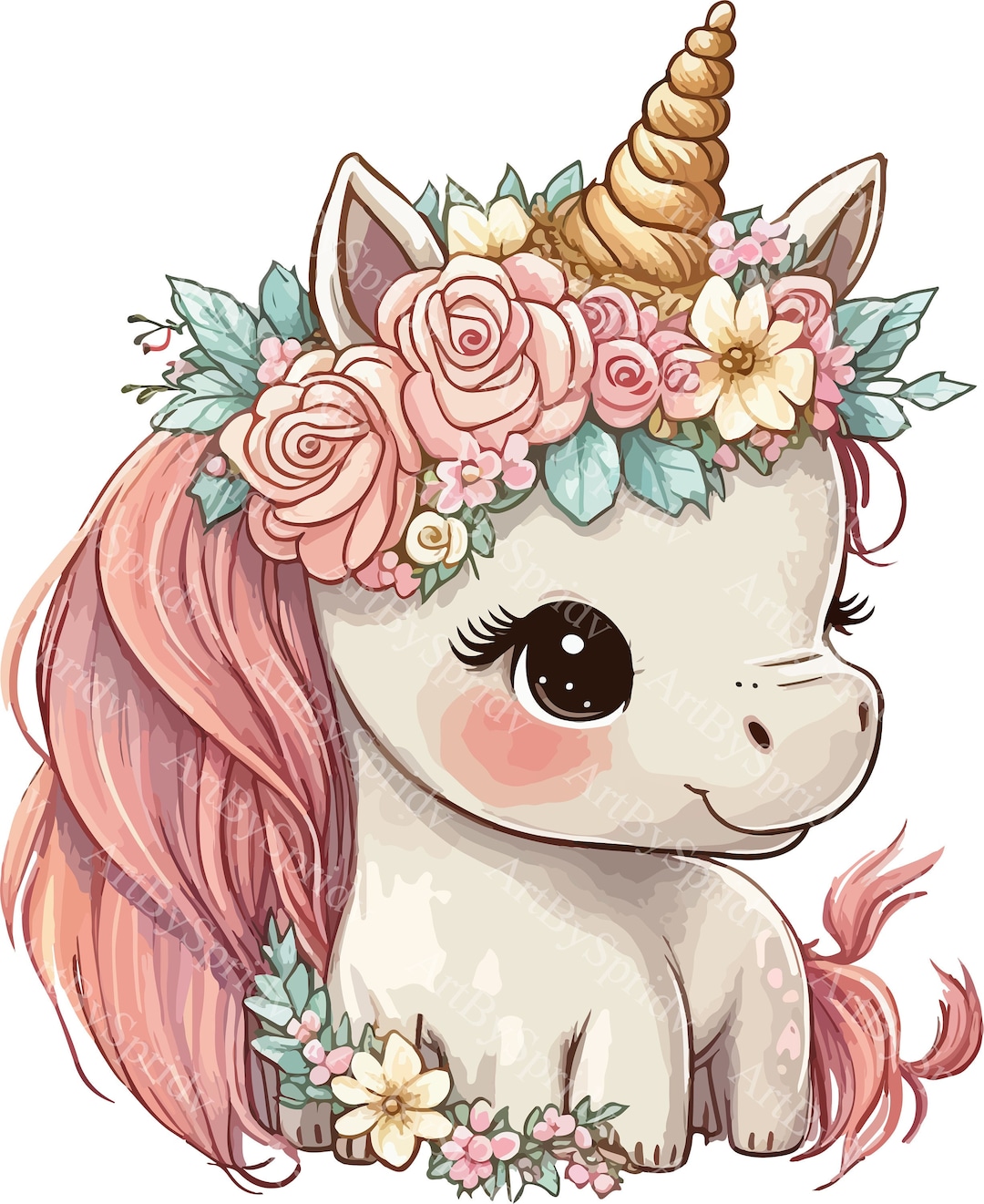 Cute Unicorn Floral PNG, Transparent Animal Clipart, Kids Cartoon ...