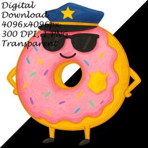 Funny Donut Police PNG Clipart With Pink Frosting and Sunglasses, Cute ...