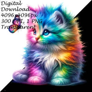 Watercolor Rainbow Kitten Clipart - Colorful Butterfly Cat PNG for T ...