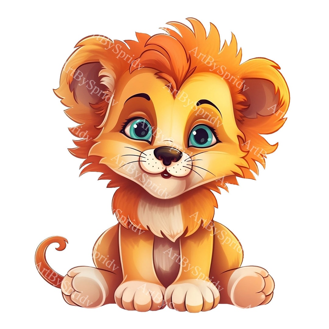 Baby Lion With Fluffy Mane PNG Clipart, Cute Animal Digital Clip Art ...