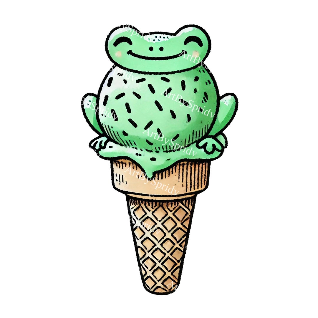 Frog Ice Cream Cone PNG Clipart, Cute Froggy Dessert Illustration ...