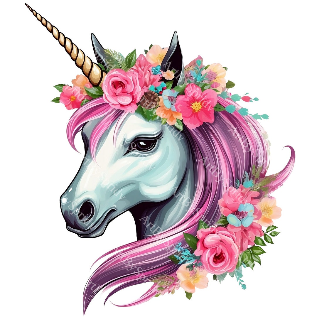 Magical Unicorn Clipart With Floral Crown PNG Clipart, Fantasy Horse ...