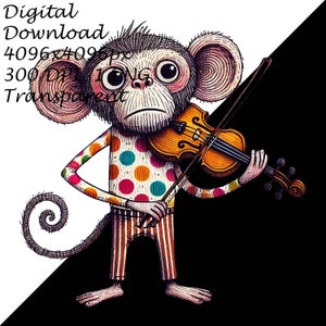 Whimsical Monkey Playing Violin Download PNG Clipart, Cute Cartoon ...