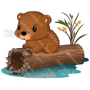 Cute Beaver on Log Clipart Transparent PNG, Woodland Animal ...
