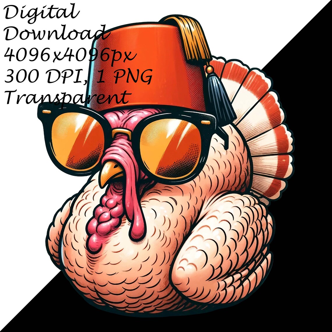 Funny Turkey PNG Clipart With Sunglasses and Fez Hat, Cool Digital ...
