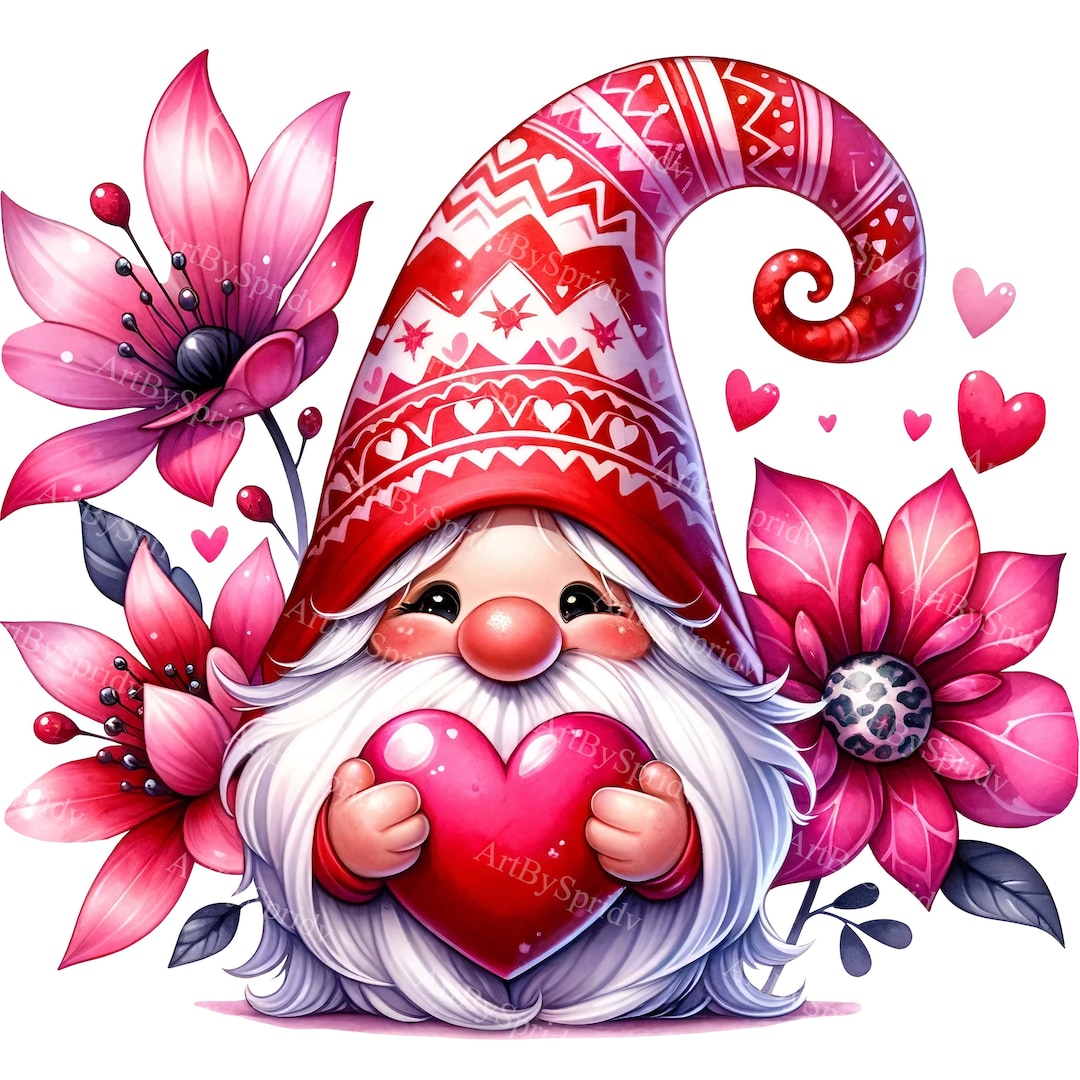 Valentine's Day Gnome Clipart - Heart-holding Gnome PNG, Digital ...
