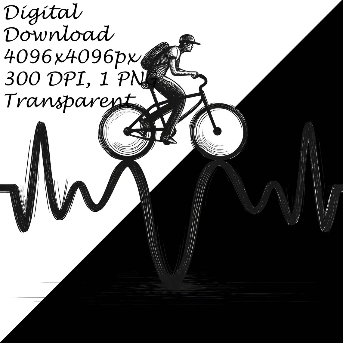 Ink-style Bicycle Rider on ECG Pulse Line Clipart - Heartbeat Cycling ...
