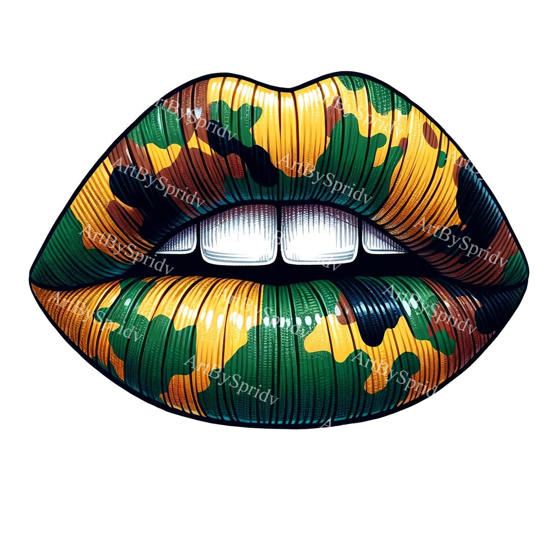 Camouflage Lips PNG Clipart,military Green Camo Lips,digital Download ...
