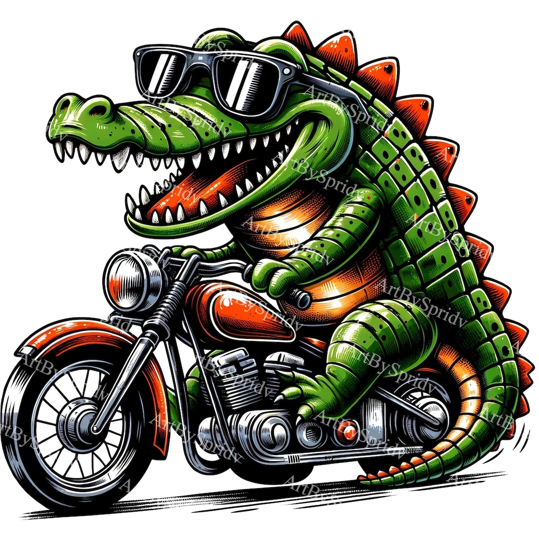Motorcycle-riding Alligator Clipart - Unique Biker Alligator PNG ...