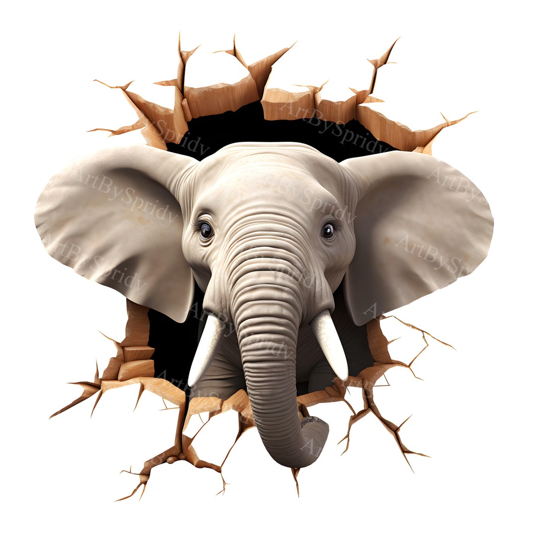 3D Elephant Breaking Through Wall PNG Clipart-realistic Transparent ...