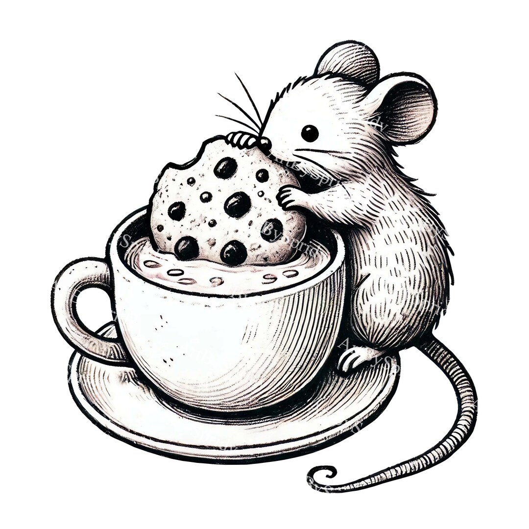 Mouse Dunking Cookie Into Cup of Hot Chocolate Clipart | Cute Digital ...