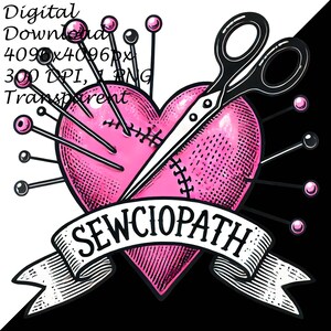 Sewciopath Sewing Heart Clipart - Funny Sewing Digital PNG With ...