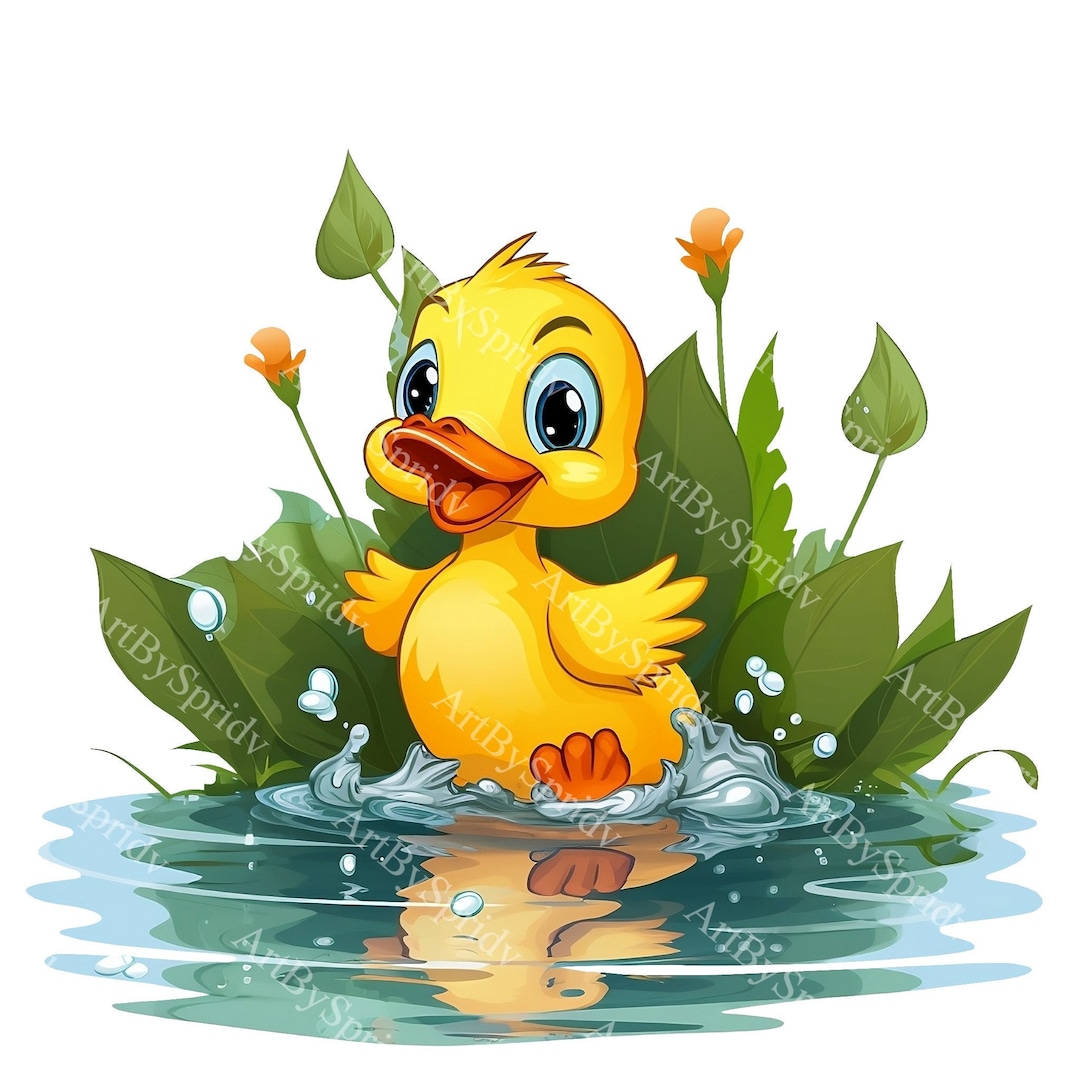 Cute Duckling Splash in Pond PNG, Transparent Farm Animal Clipart, Kids ...