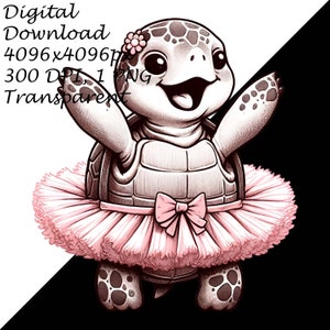 Adorable Turtle in Pink Tutu PNG Clipart-cute Dancing Turtle Digital ...