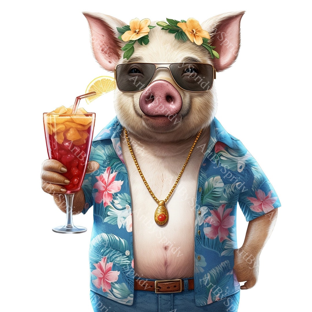 Tropical Hawaiian Shirt Pig Clipart | Sunglasses Animal PNG for ...