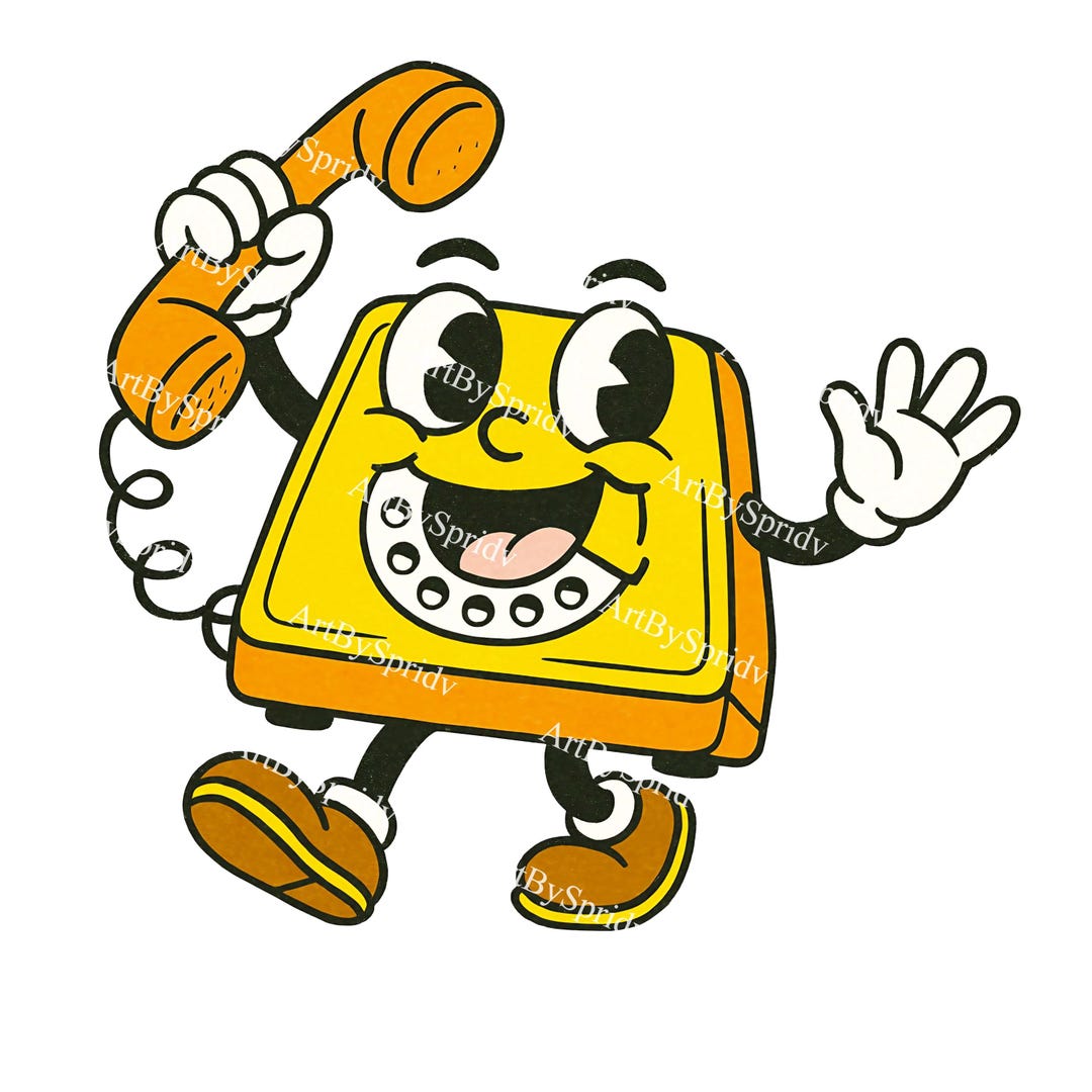 Retro Cartoon Yellow Rotary Phone PNG | Vintage Kawaii Telephone ...