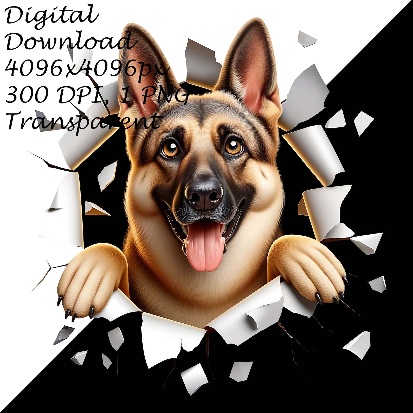 3D German Shepherd Dog Breaking Wall Clipart - Transparent PNG for ...