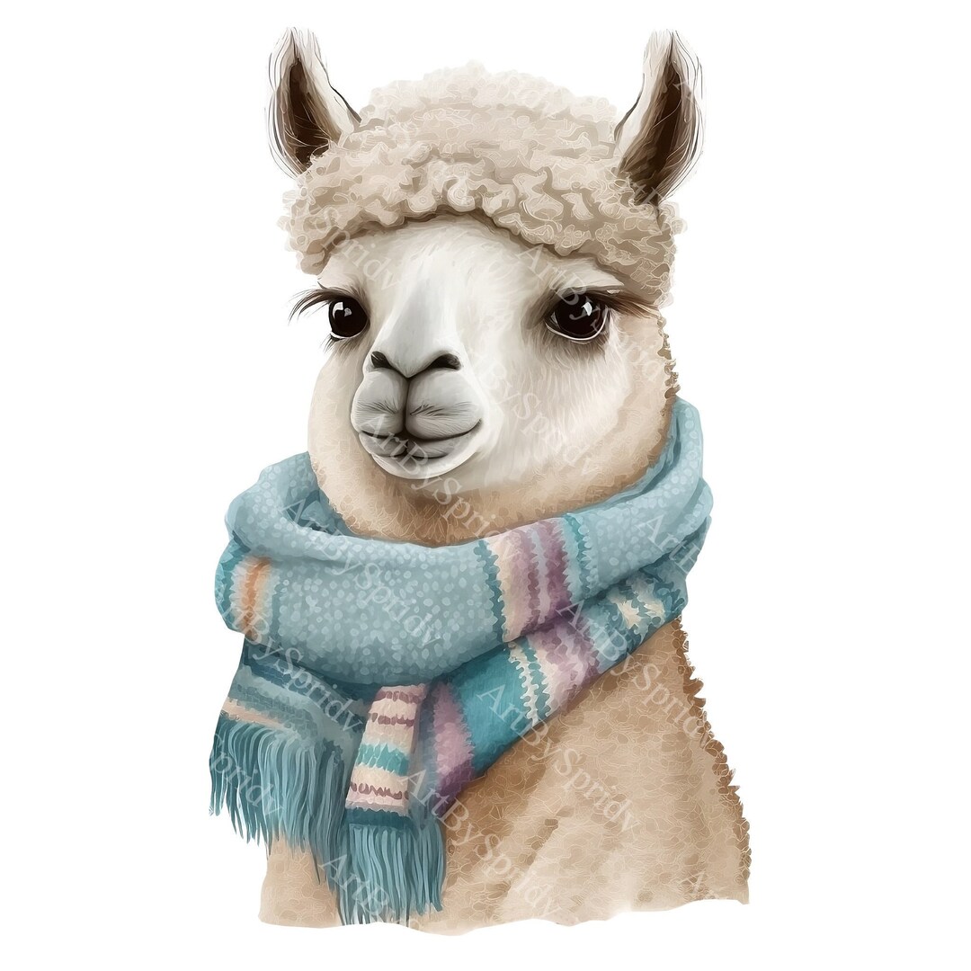 Warm & Cozy Llama Clipart: Cute Llama With Scarf,high-quality ...