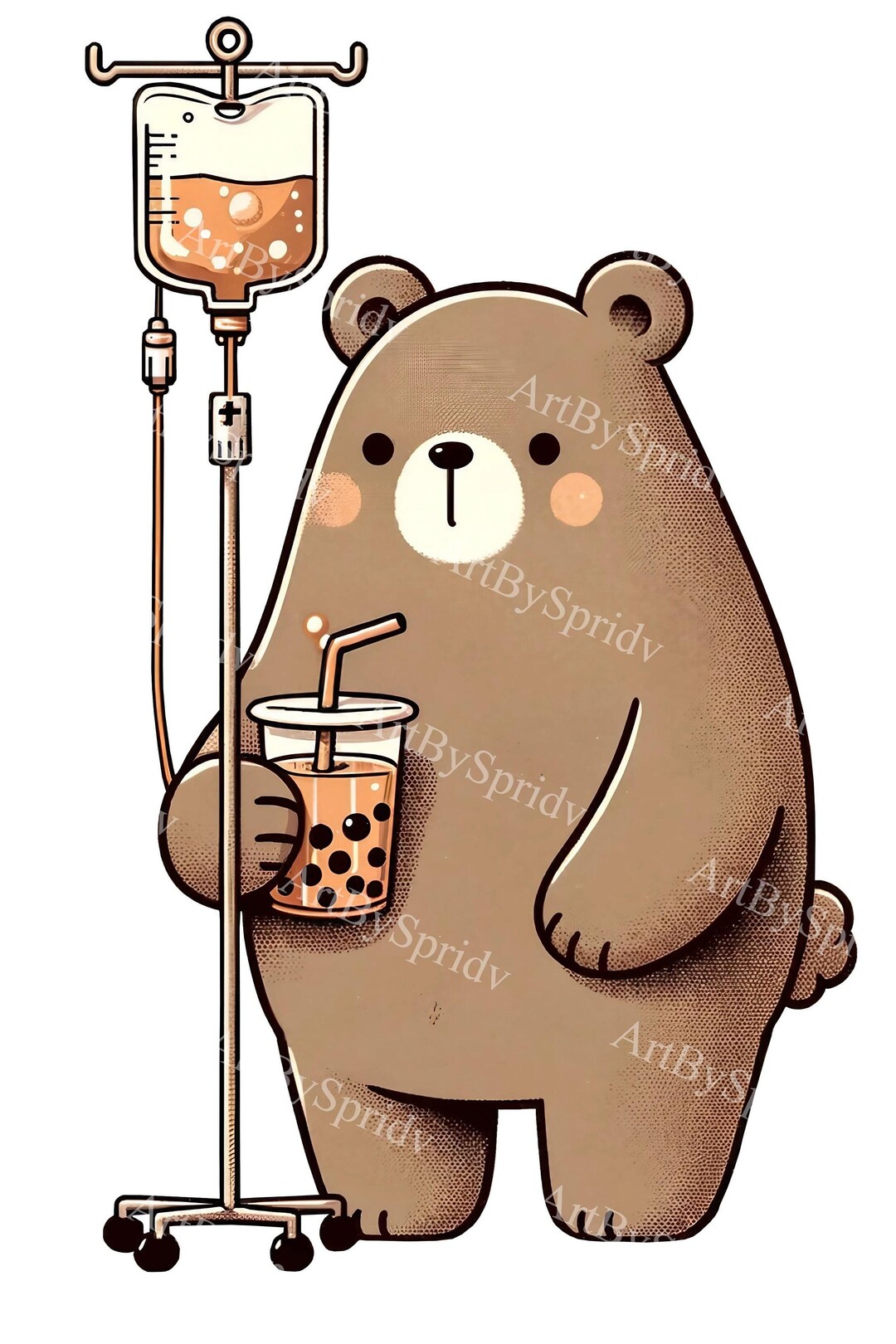 Cute Bear With Boba Tea IV Drip Illustration, Quirky Animal Clipart ...