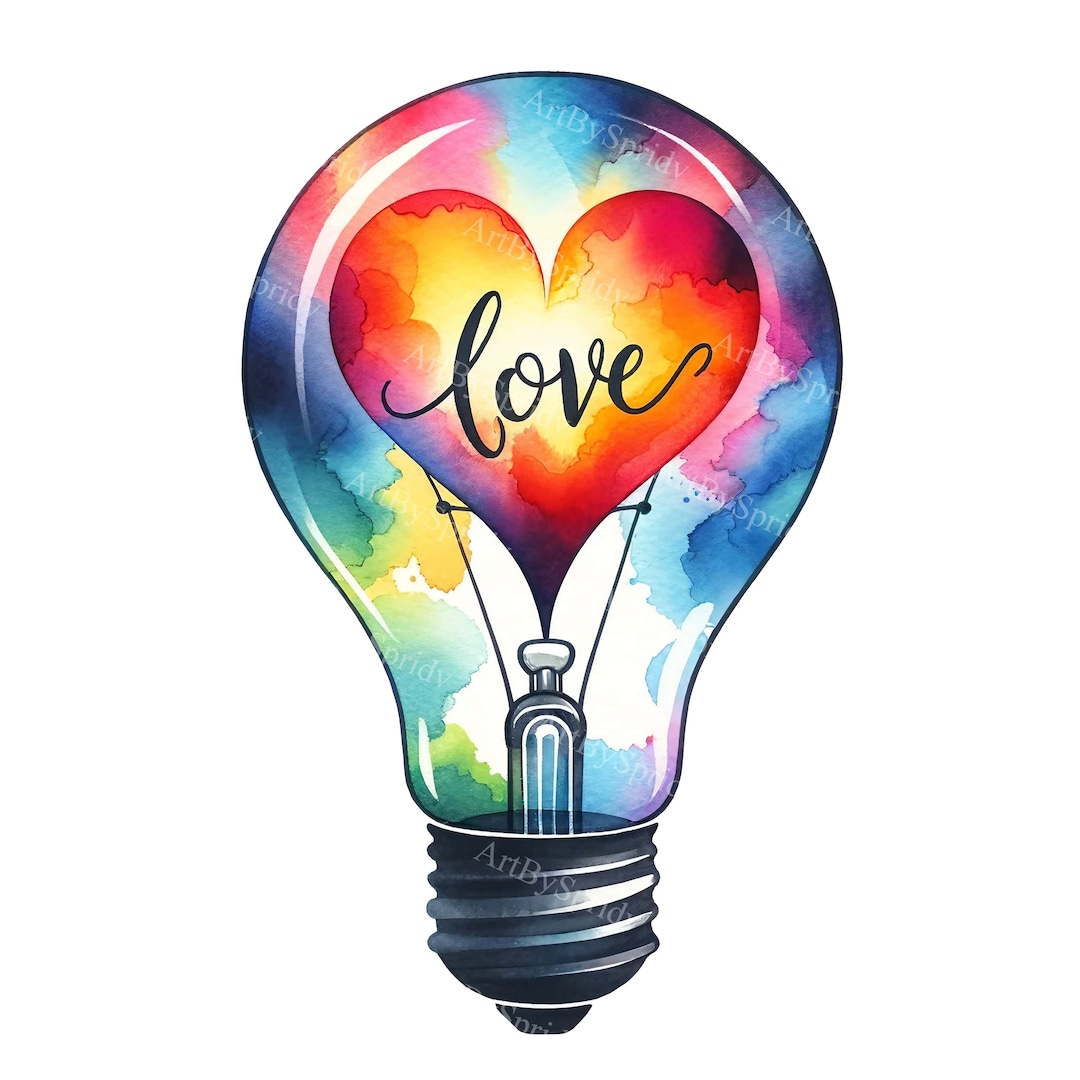 Valentine's Day Light Bulb Clipart With Red Heart and Love - Digital ...