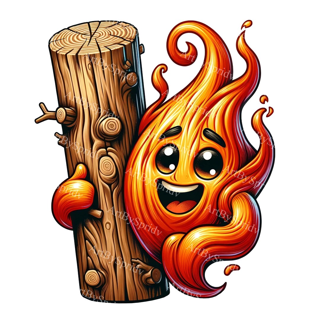 Adorable Fire and Log Clipart - Printable Sublimation PNG, Cute ...