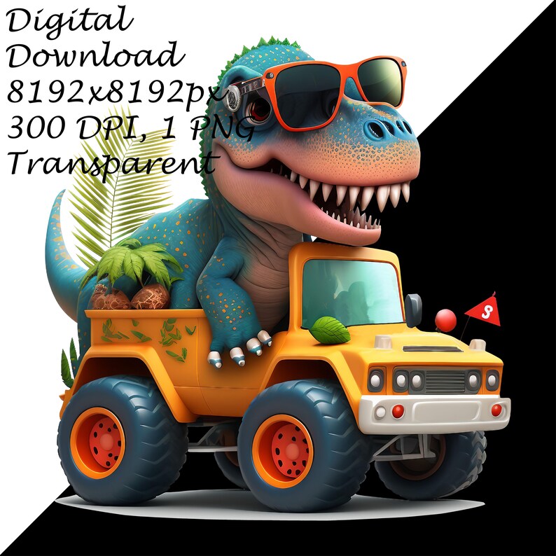 Dinosaur T-rex Monster Truck Transparent Png Clipart Kids Cartoon ...