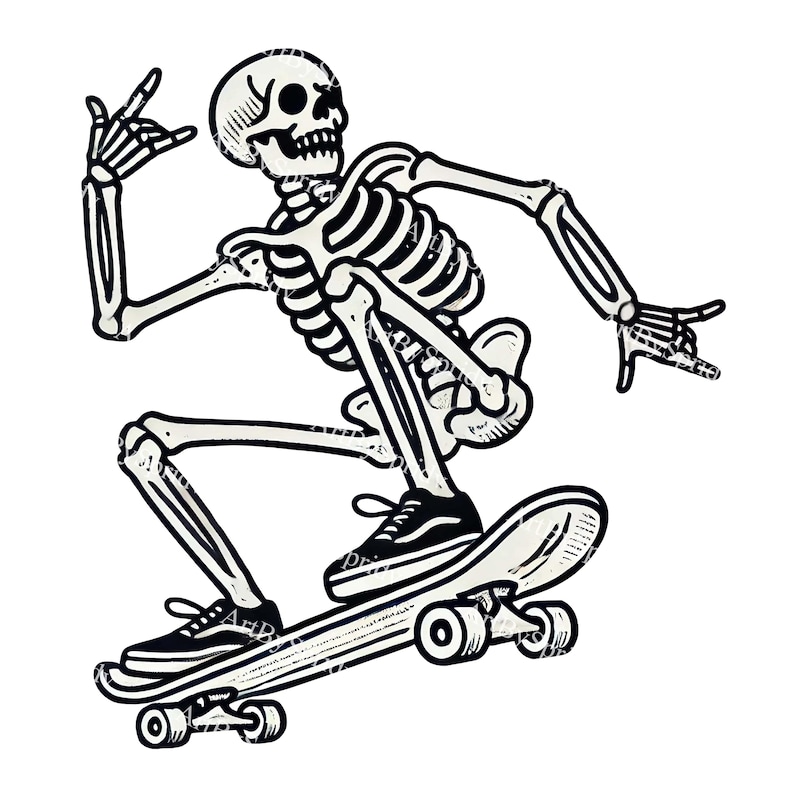 Edgy Skeleton Skateboarding PNG Clipart, Cool Digital Download for T ...