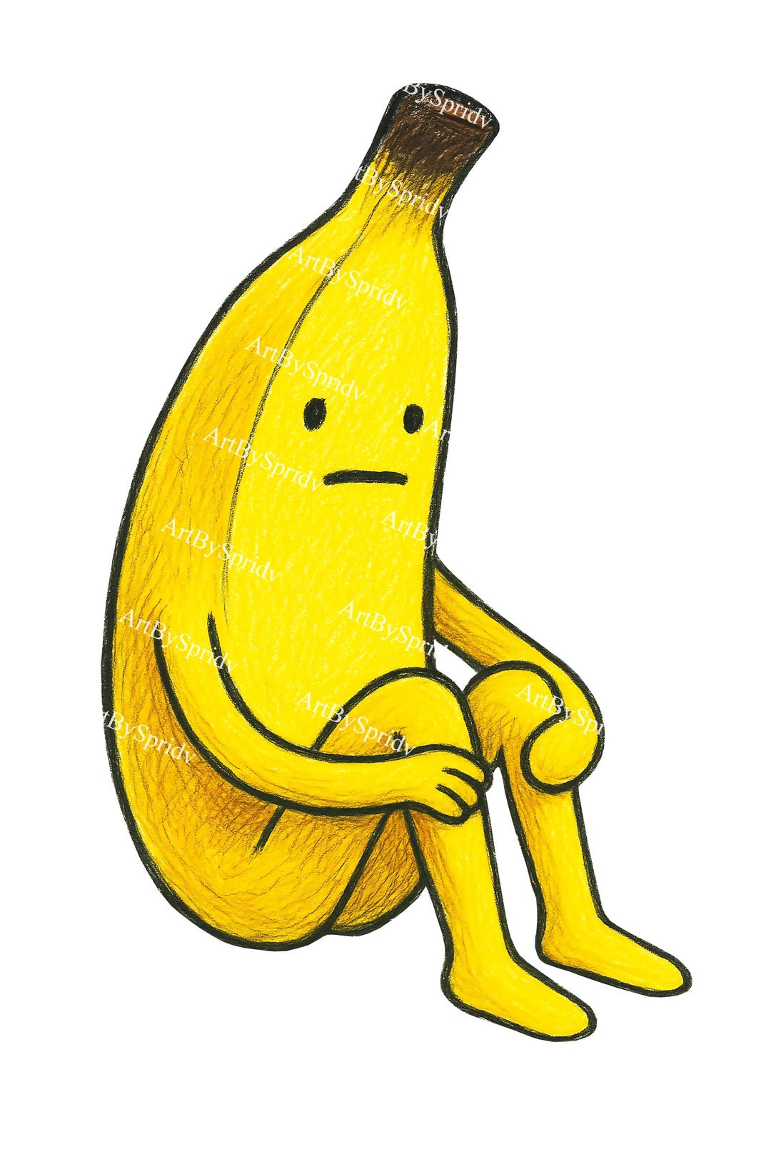 Sad Banana Sitting PNG Clipart | Funny Depressed Fruit Character ...