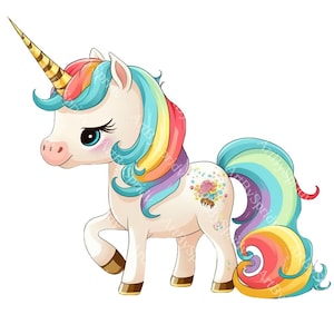 Rainbow Unicorn Digital Clipart for Kids, Fantasy Animal Transparent ...