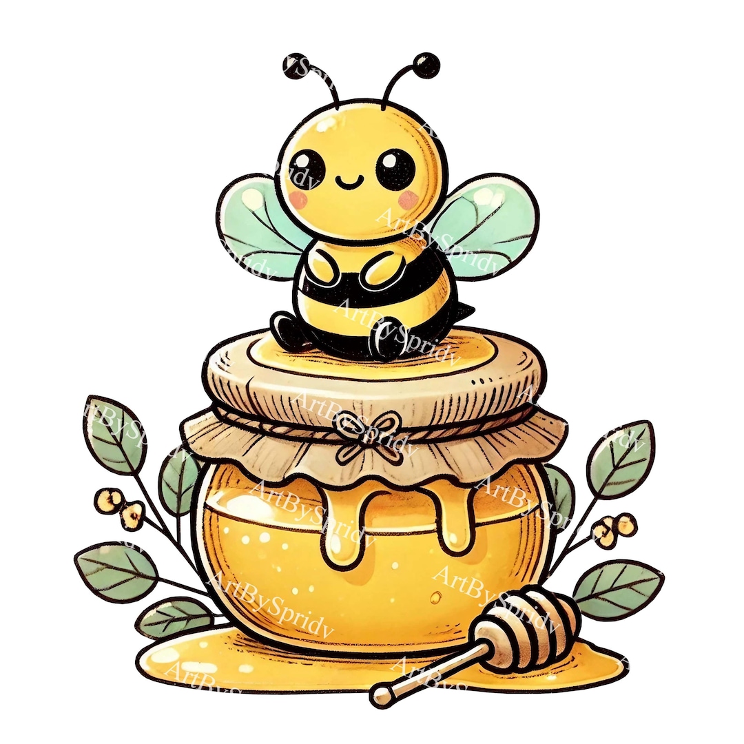 Bee on Honey Pot PNG Clipart, Cute Cartoon Bee Illustration for ...