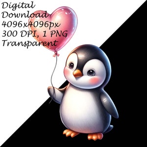 Penguin Love Balloon Valentine's Day Clipart - Digital PNG for T-shirts ...