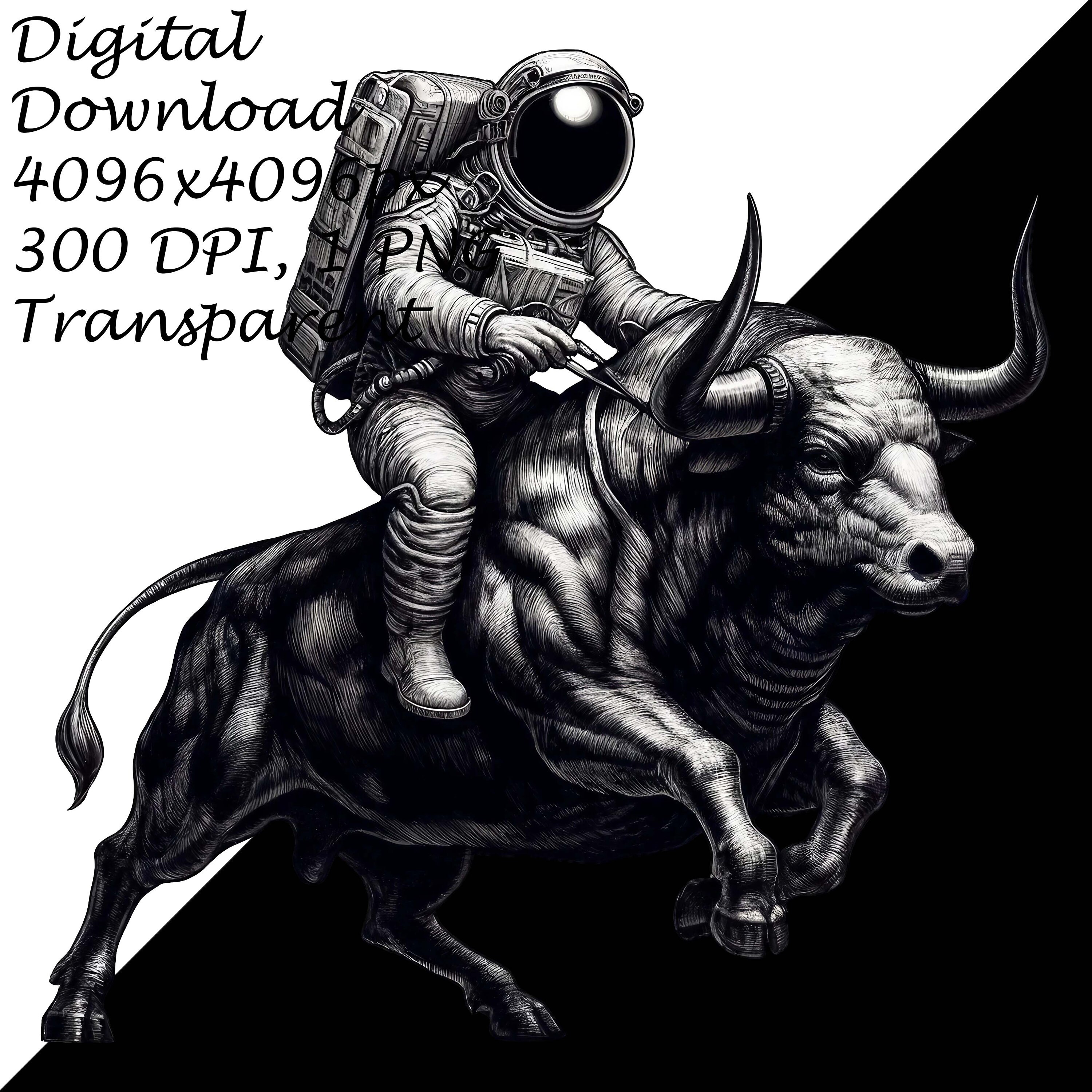 Astronaut Riding Bull Rider Art Print-space Rodeo Digital Clipart for ...