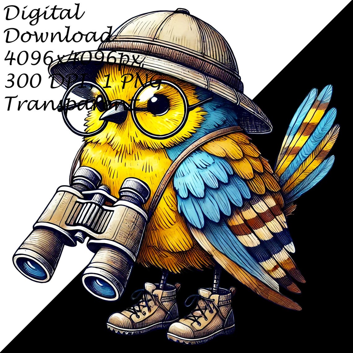 Adventurous Birdwatcher Clipart | Cute Bird With Binoculars PNG ...