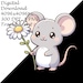 Cartoon Mouse With Daisy Flower Clipart - Watercolor Illustration PNG ...