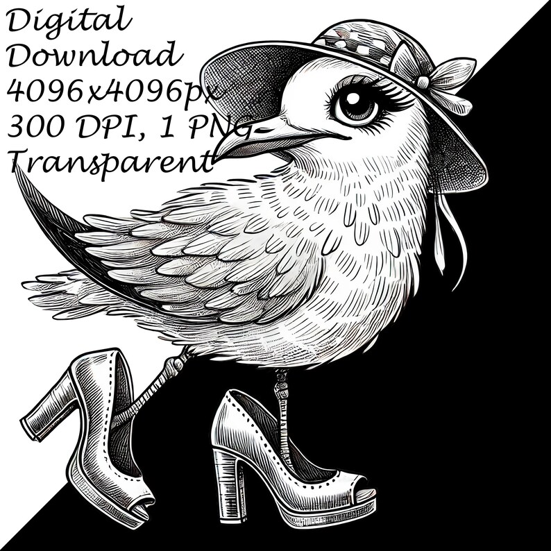 Elegant Vintage Bird in Heels PNG | Stylish Fashionable Bird Clipart ...
