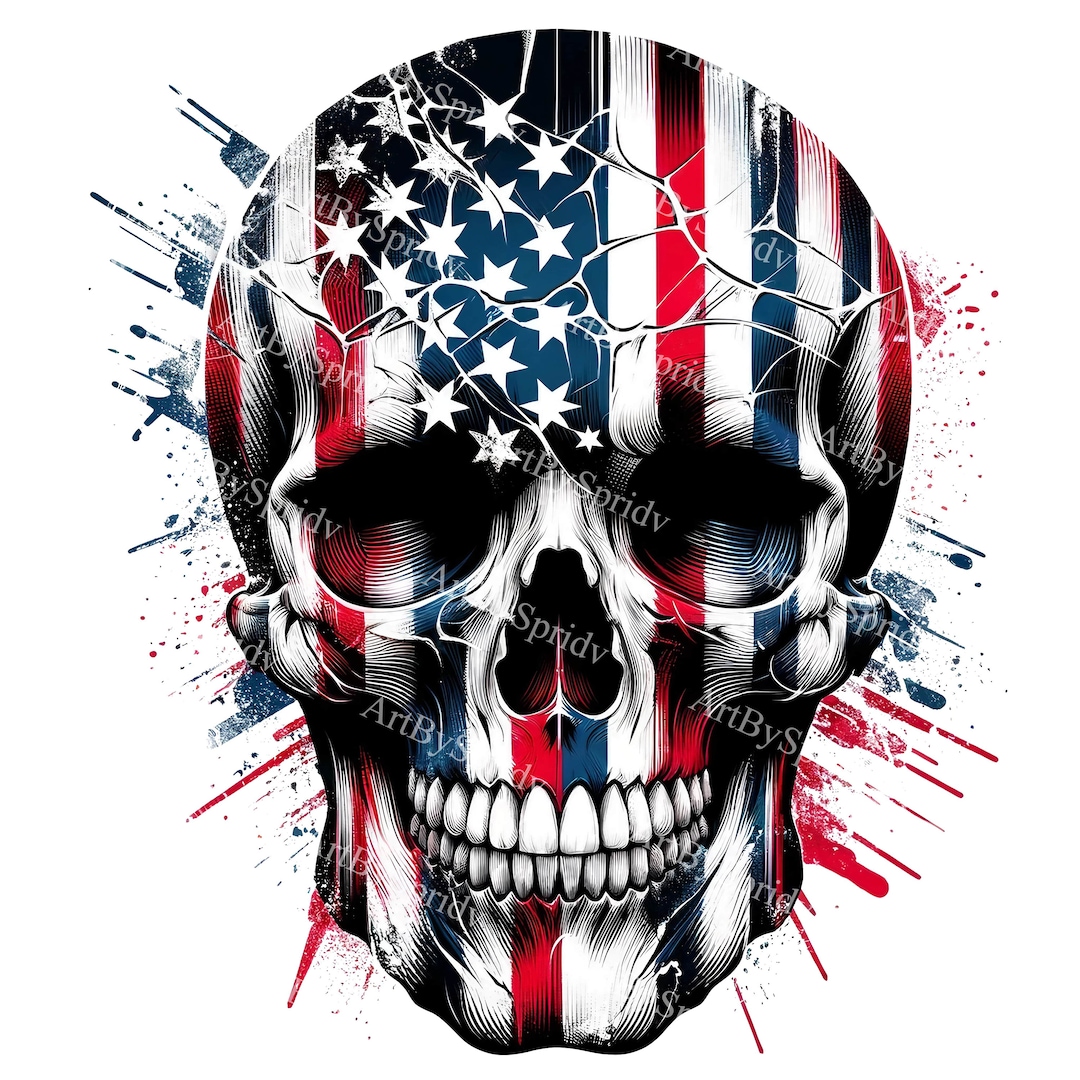 American Flag Skull Clipart PNG, Patriotic Skull Digital Download, USA Flag Ink Splatter Skull ...