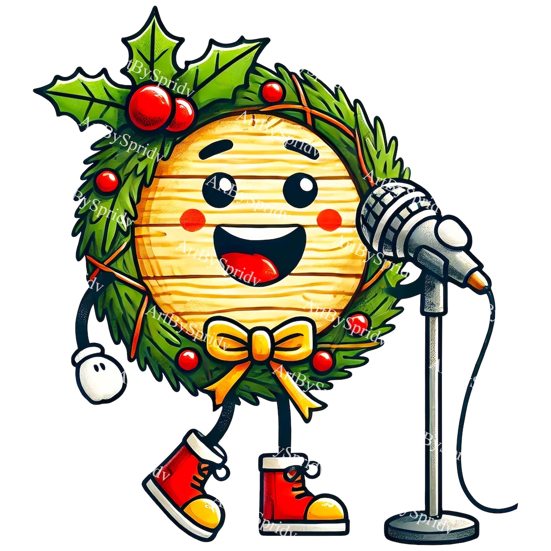 Christmas Wreath Character PNG Clipart | Singing Holiday Wreath With ...