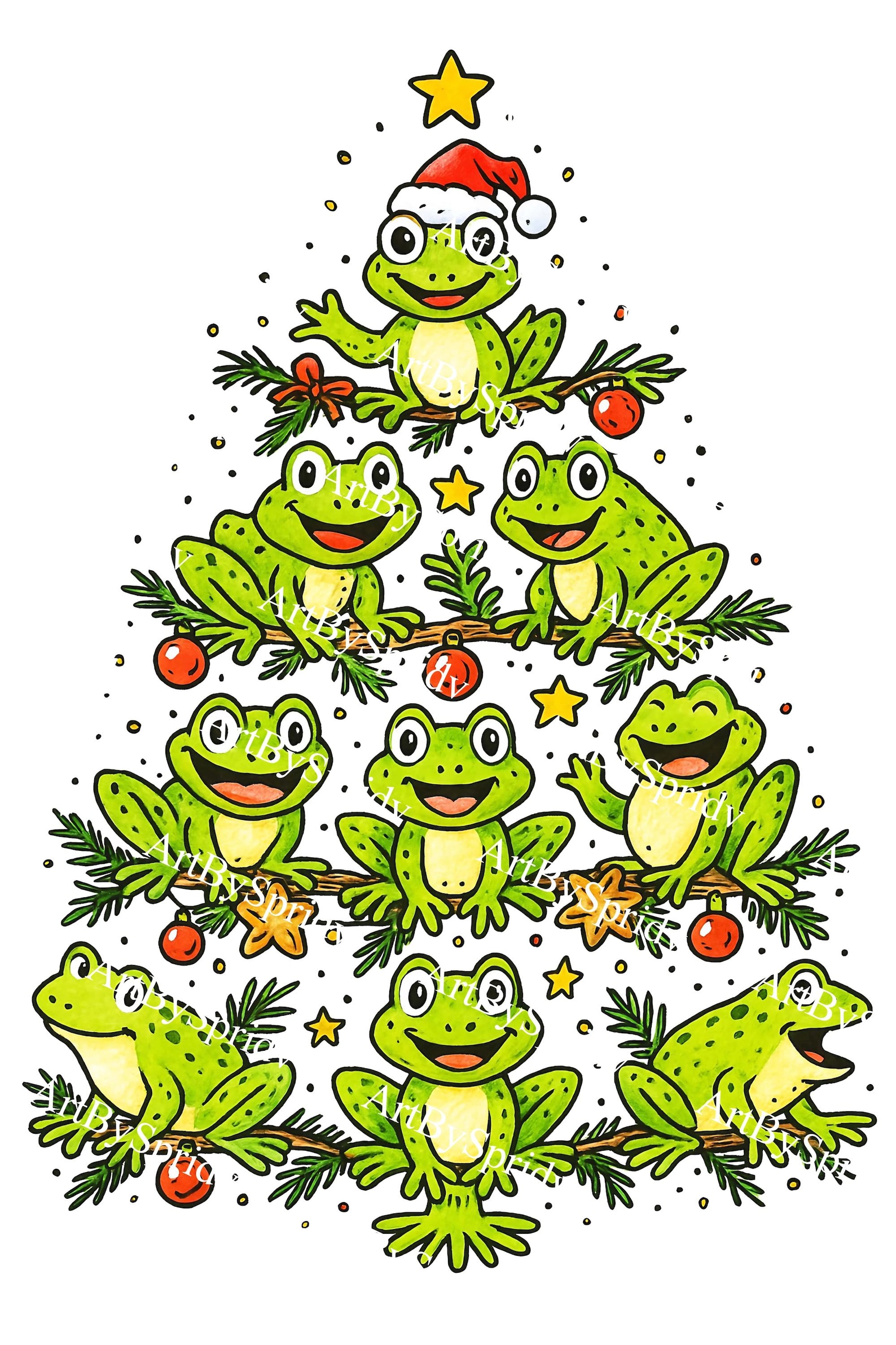 Frog Christmas Tree PNG, Cute Frogs Clipart, Kawaii Holiday Toads ...