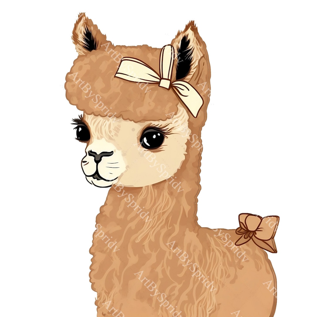Baby Alpaca Clipart With Bow PNG Clipart, Cute Digital Animal Clip Art ...