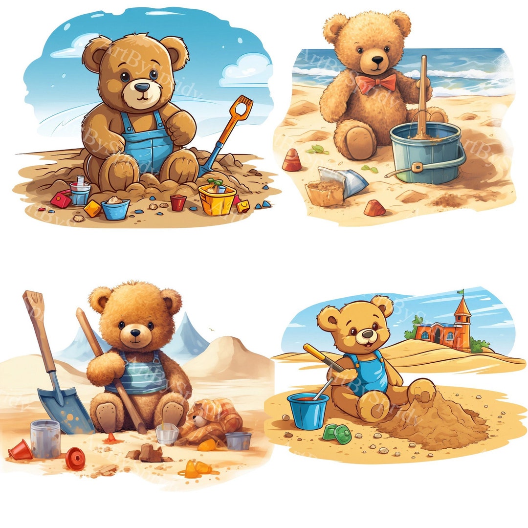 Teddy Bear Beach Clipart Set-cute Digital Clip Art for Kids,summer ...