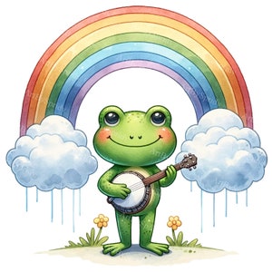 Colorful Rainbow Frog Clipart - Banjo-playing Amphibian PNG, Musical ...