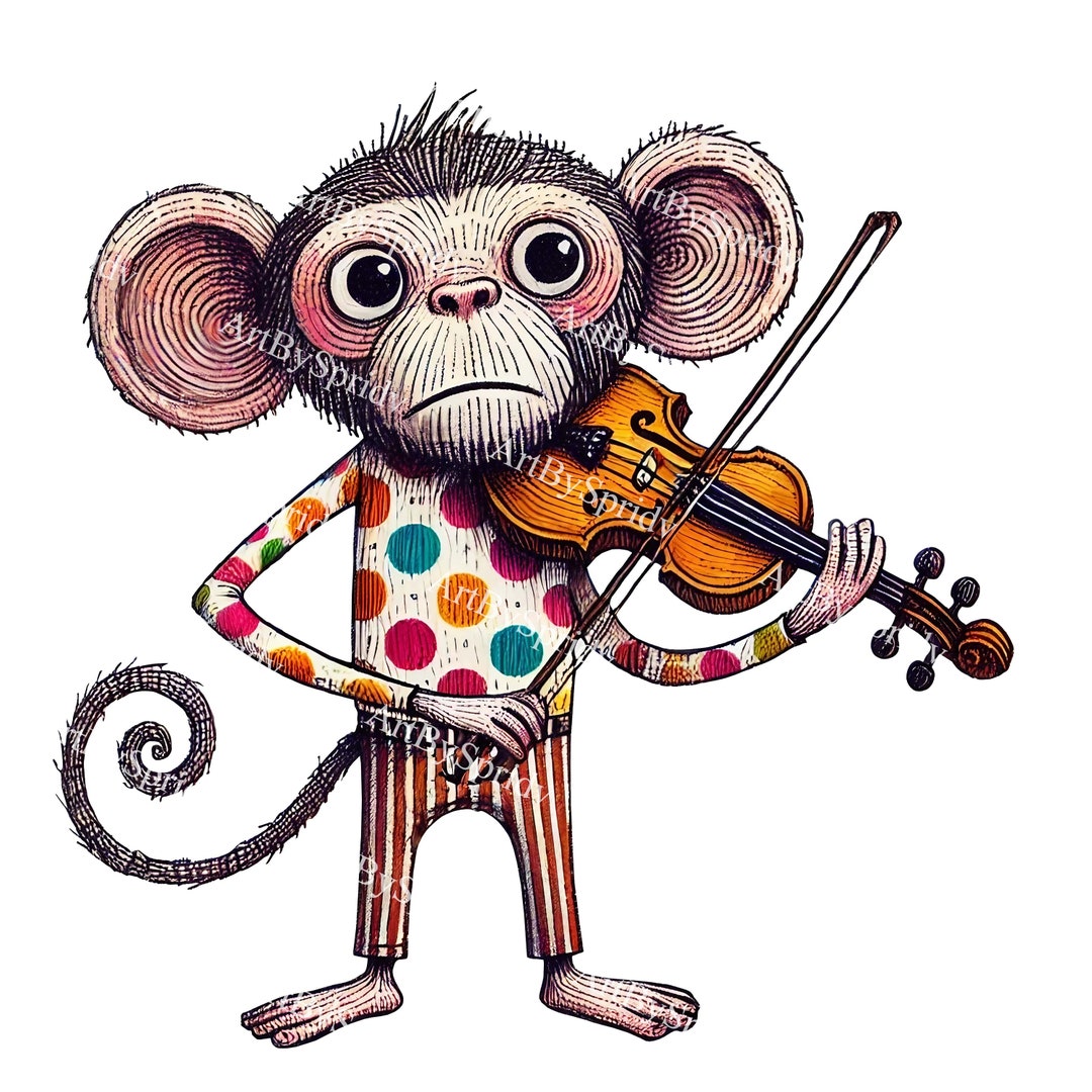 Whimsical Monkey Playing Violin Download PNG Clipart, Cute Cartoon ...