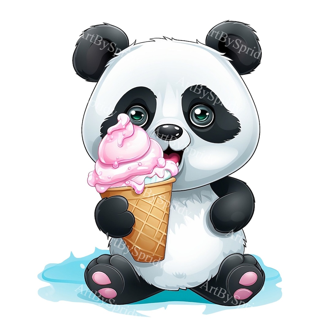 Cute Panda With Ice Cream Transparent PNG Clipart Animal Kids - Etsy