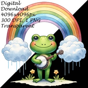 Colorful Rainbow Frog Clipart - Banjo-playing Amphibian PNG, Musical ...